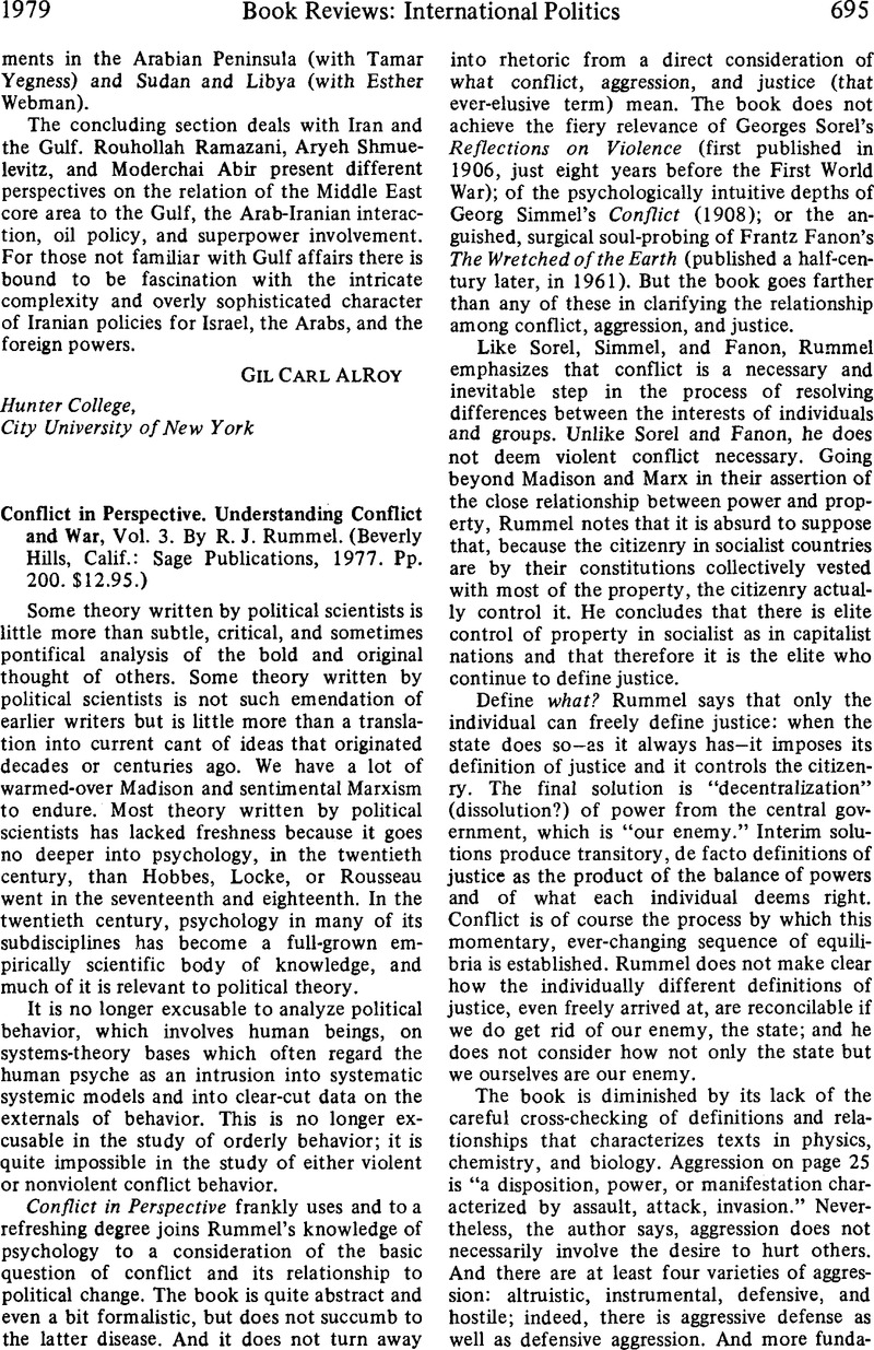 Conflict in Perspective. Understanding Conflict and War, Vol. 3. By R ...