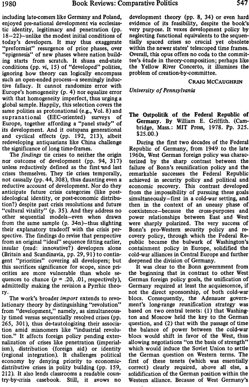 The Ostpolitik of the Federal Republic of Germany. By William E ...