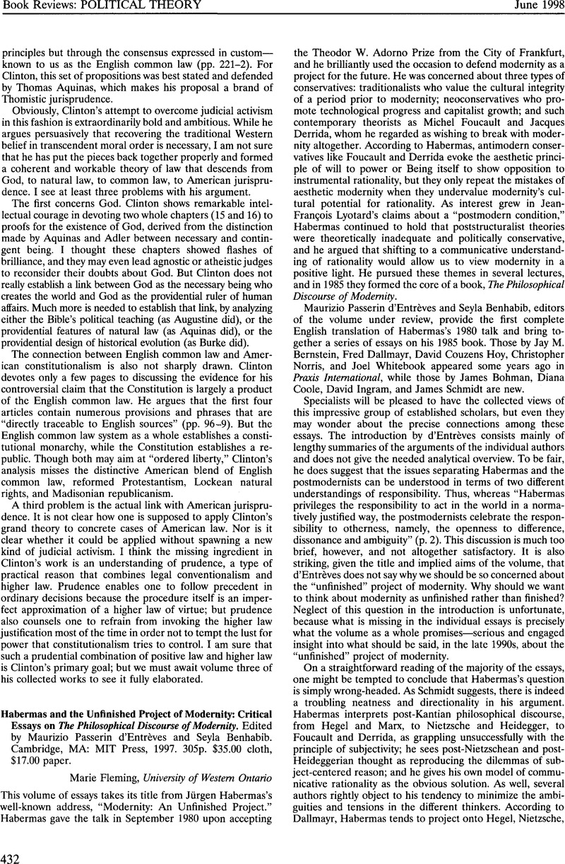 Habermas and the Unfinished Project of Modernity: Critical Essays on ...