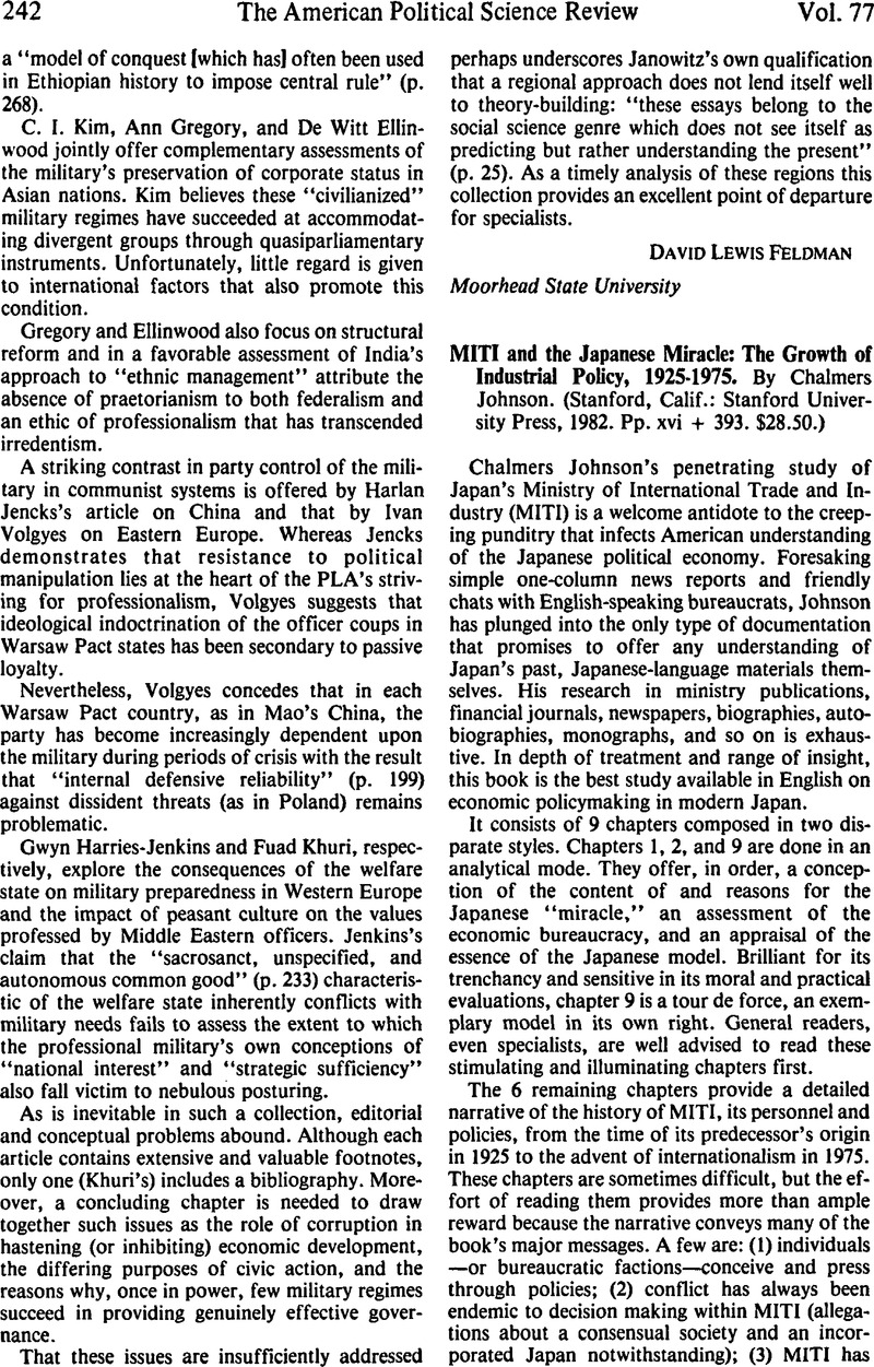 MITI and the Japanese Miracle: The Growth of Industrial Policy, 1925 ...