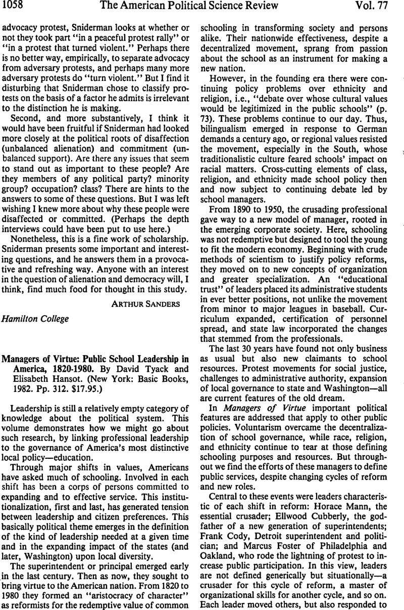 Managers of Virtue: Public School Leadership in America, 1820-1980. By ...