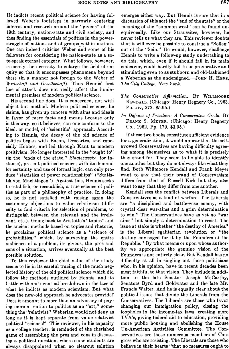 The Conservative Affirmation. By Willmoore Kendall. (Chicago: Henry ...