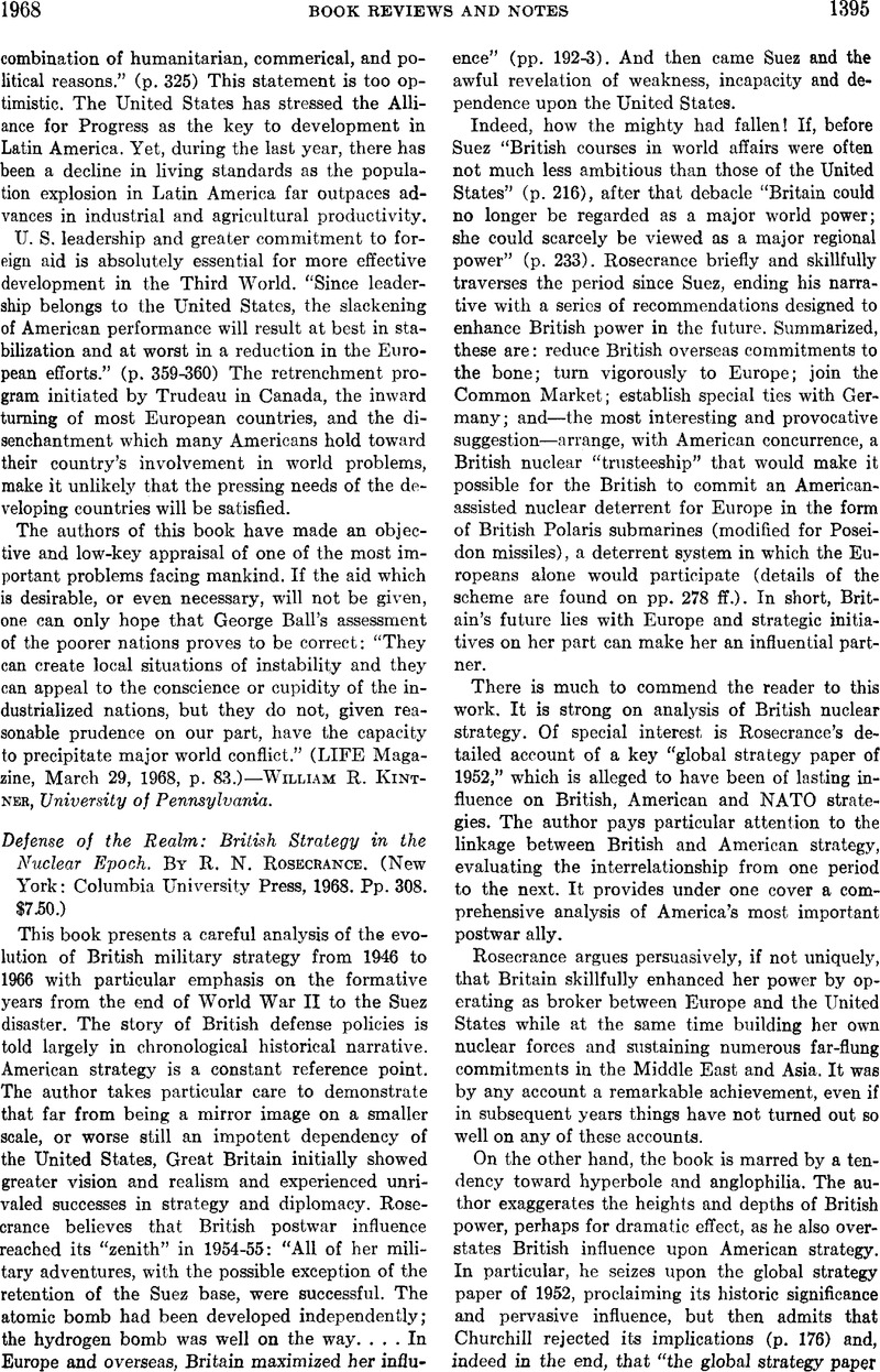 Defense of the Realm: British Strategy in the Nuclear Epoch. By R. N ...