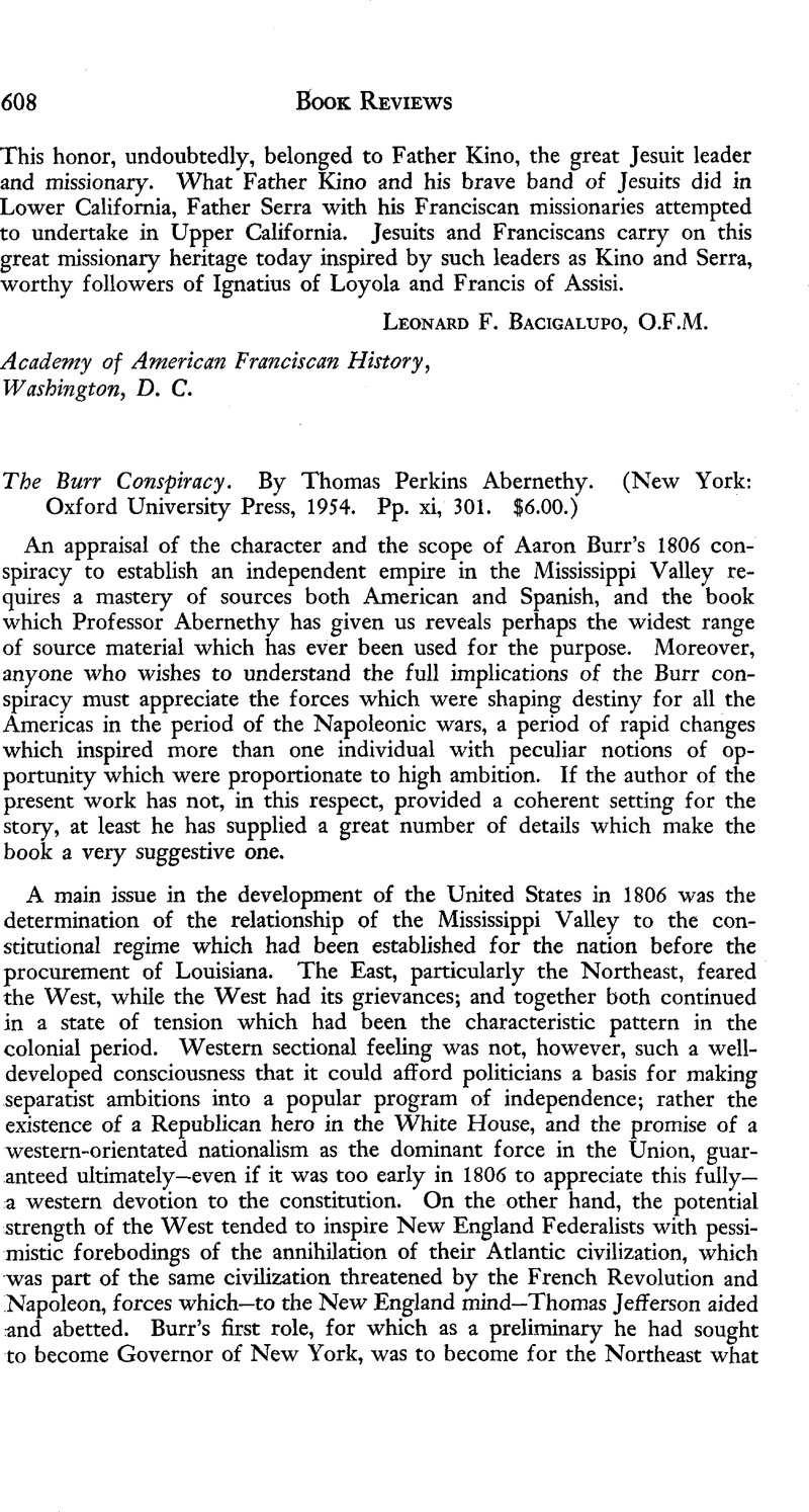 The Burr Conspiracy. By Thomas Perkins Abernethy. (New York: Oxford ...