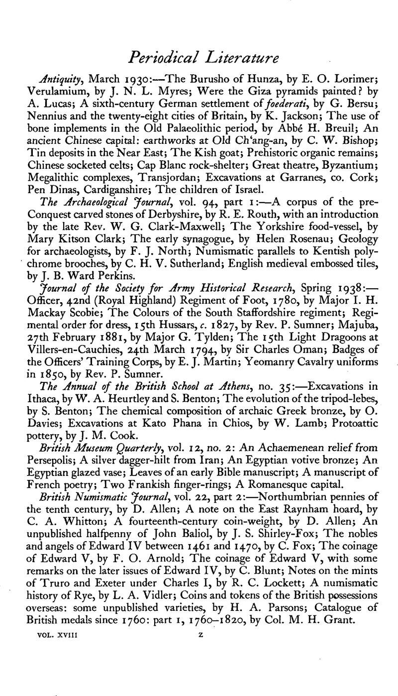 Periodical Literature | The Antiquaries Journal | Cambridge Core