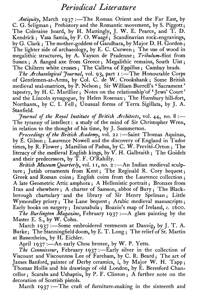 Periodical Literature | The Antiquaries Journal | Cambridge Core