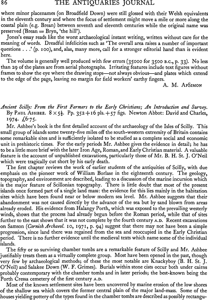 Ancient Scilly: From the First Farmers to the Early Christians; An ...