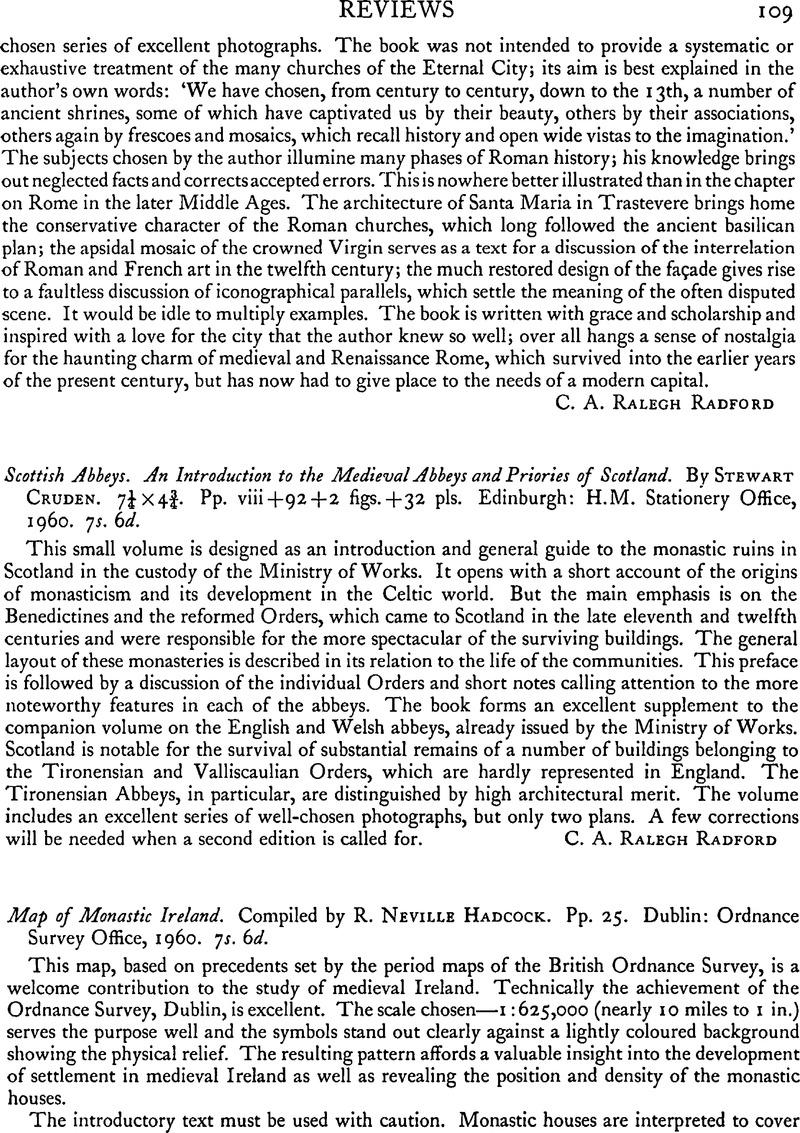 Map of Monastic Ireland. Compiled by R. Neville Hadcock. Pp. 25. Dublin ...