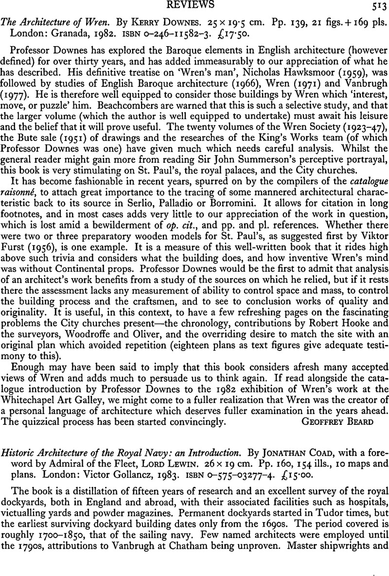 The Architecture of Wren. By Kerry Downes. 25 × 19.5 cm. Pp. 139, 21 ...