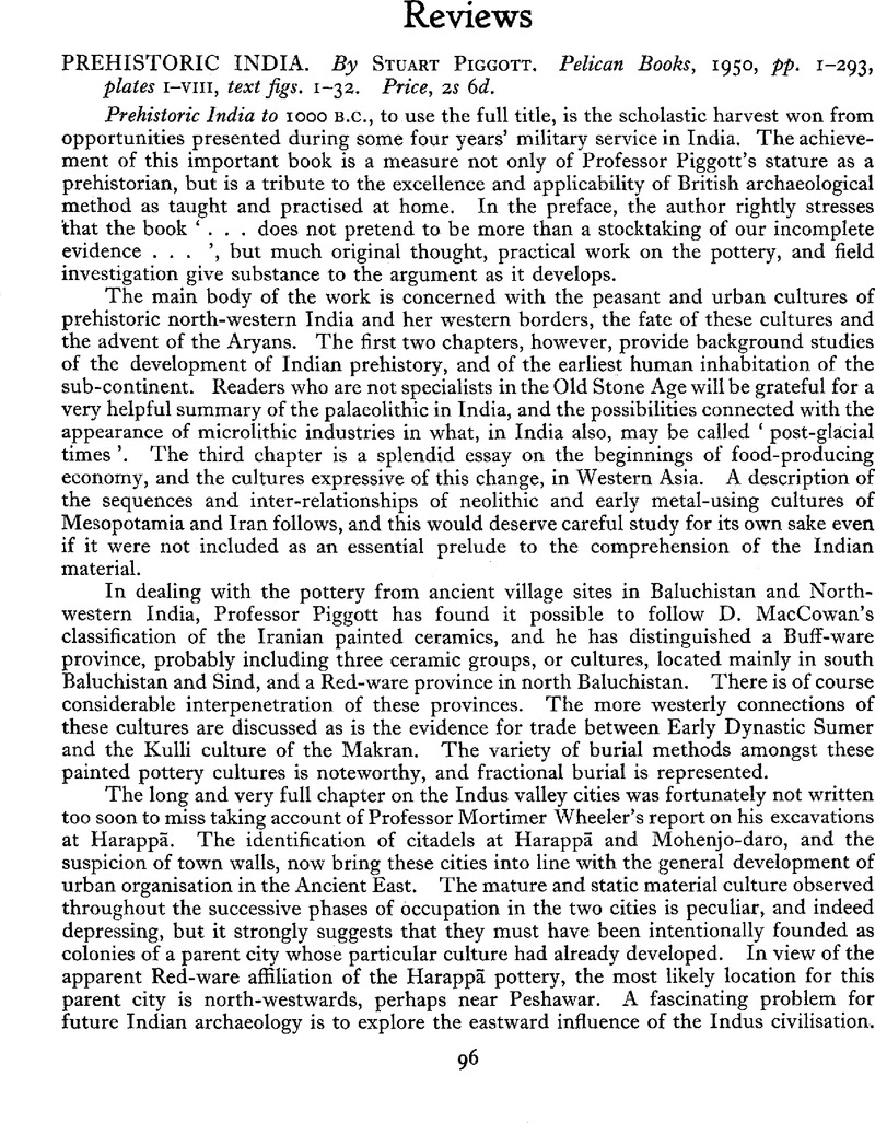 PREHISTORIC INDIA. By Stuart Piggott. Pelican Books, 1950, pp. 1–293 ...