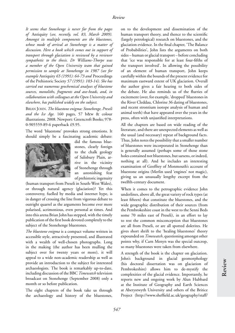 Brian John. The bluestone enigma: Stonehenge, Preseli and the Ice Age ...