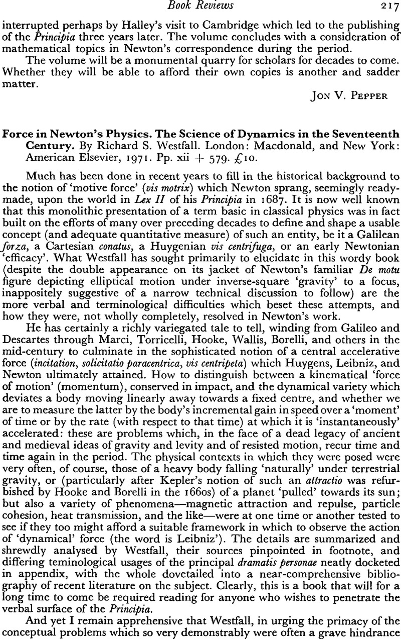 Sixteenth and Seventeenth Centuries - Force in Newton's Physics. The ...