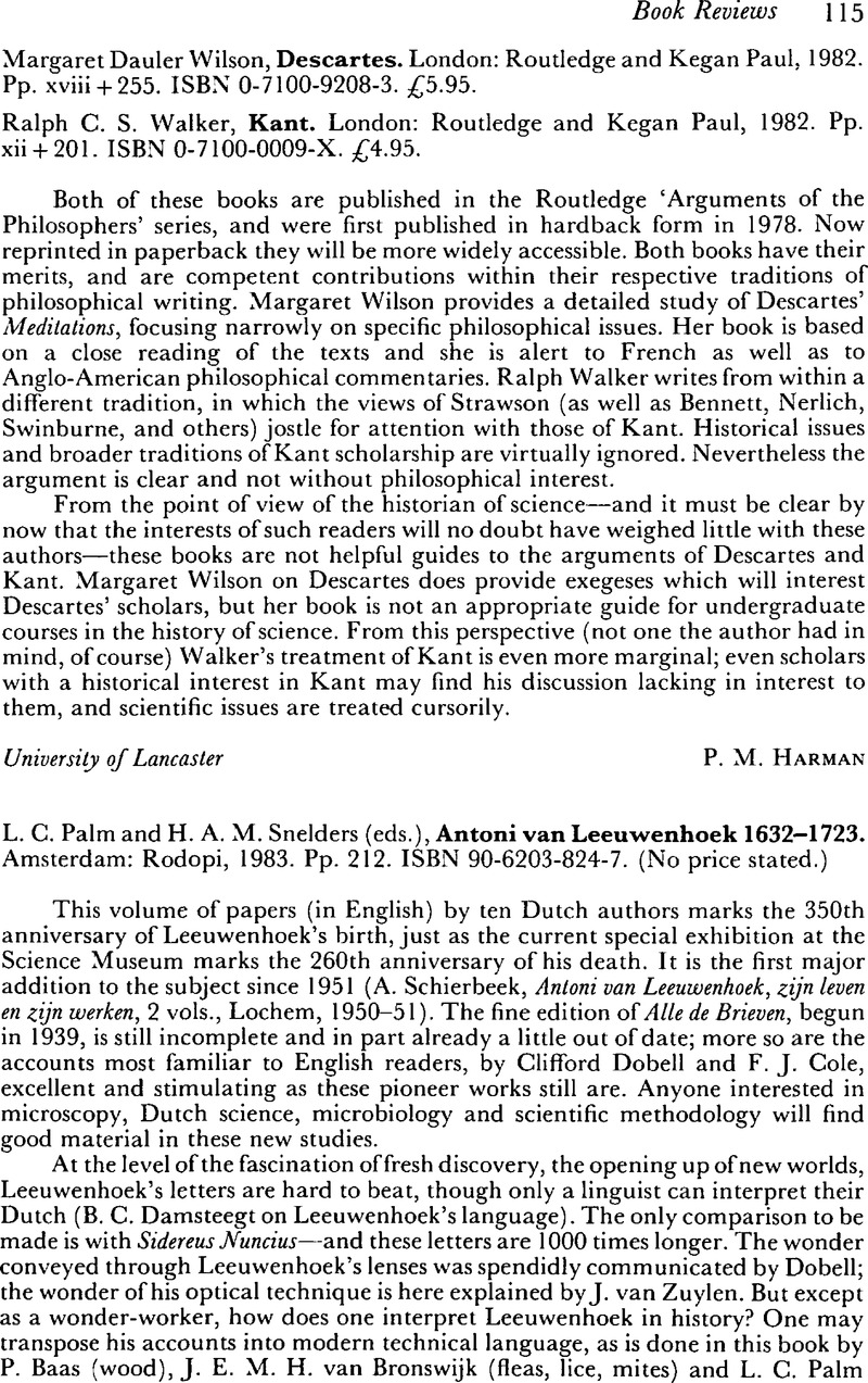 Seventeenth Century - Margaret Dauler Wilson, Descartes. London ...