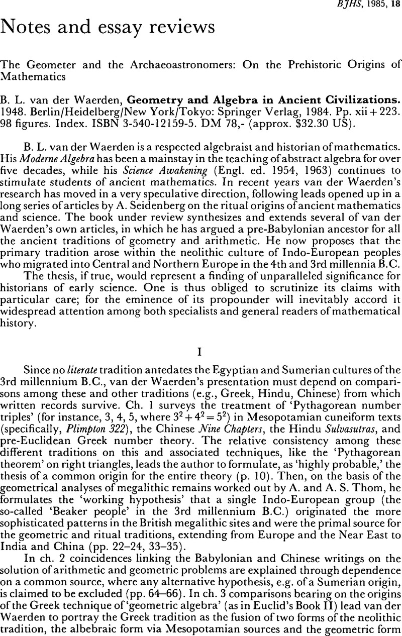 The Geometer and the Archaeoastronomers: On the Prehistoric Origins of ...