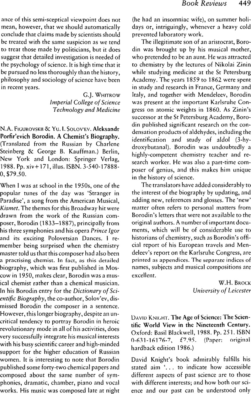 David Knight. The Age of Science: The Scientific World View in the ...