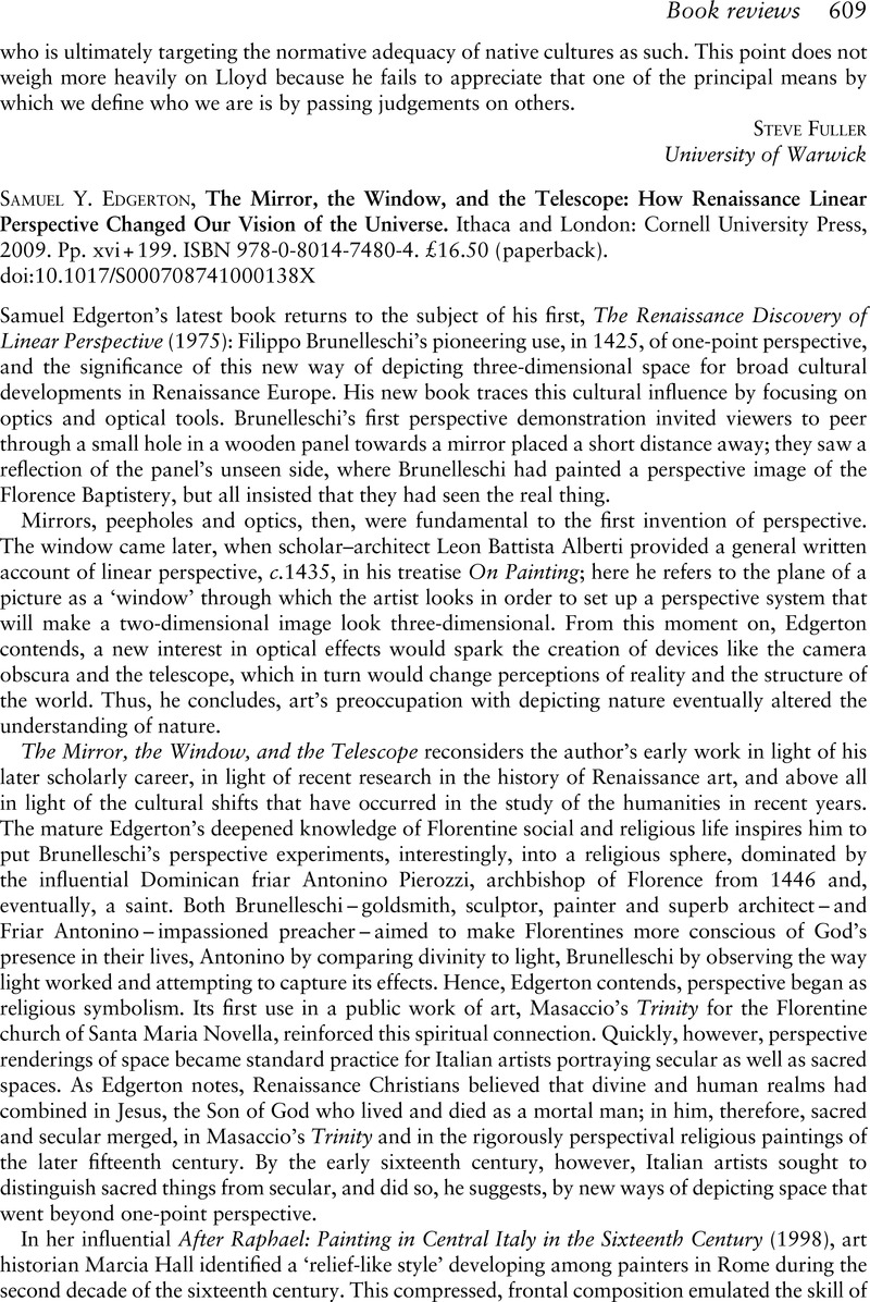 Samuel Y. Edgerton, The Mirror, the Window, and the Telescope: How ...