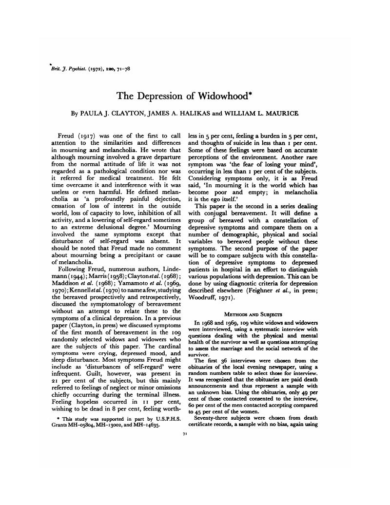 The Depression of Widowhood | The British Journal of Psychiatry ...