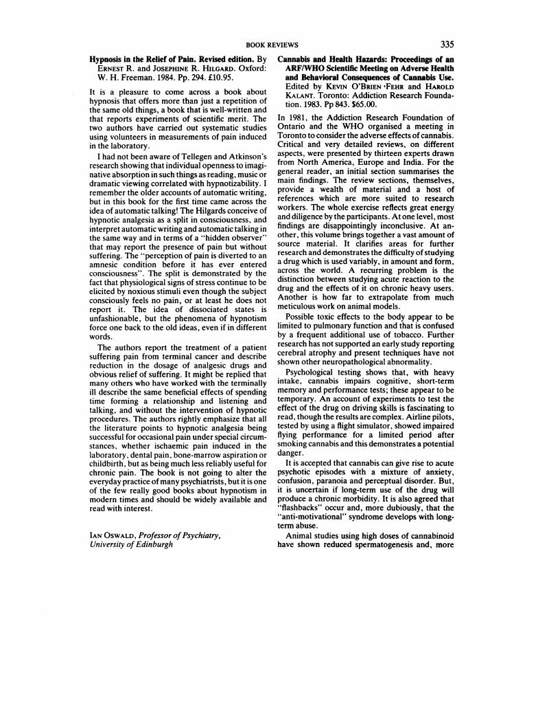 Hypnosis in the Relief of Pain. Revised edition. By R. Ernest and ...