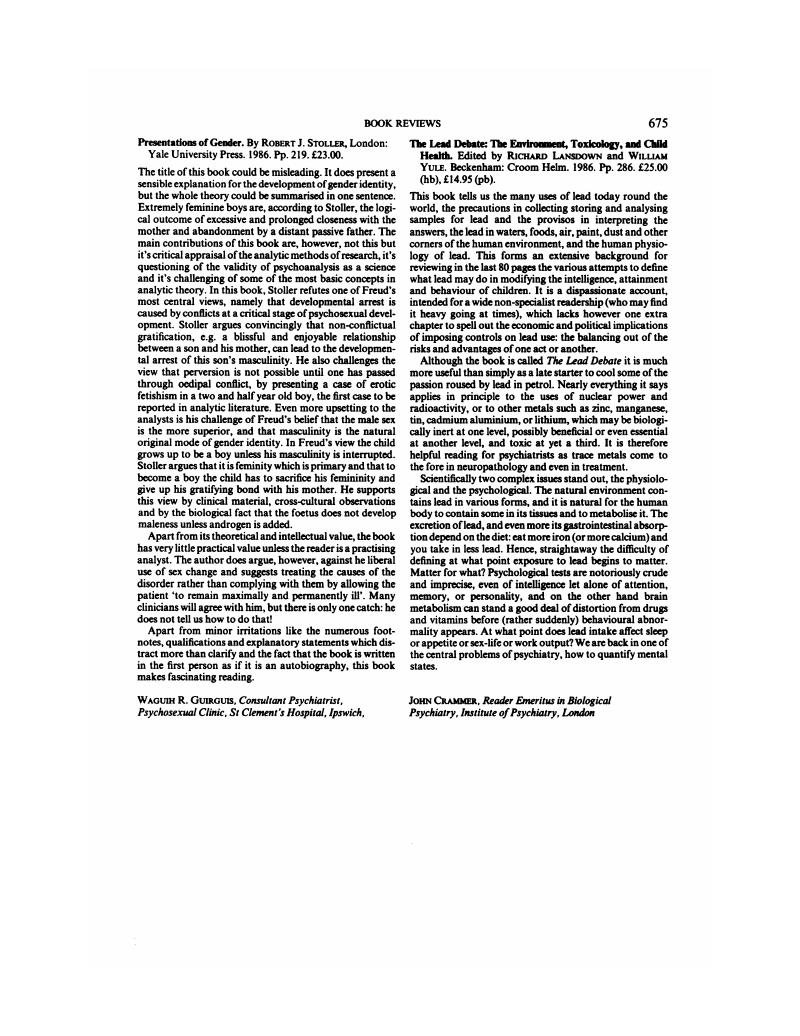 Presentations of Gender. By Robert J. Stoller. London: Yale University ...