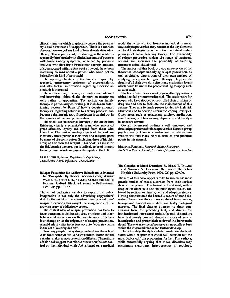 The Genetics of Mood Disorders. By Ming T. Tsuang and Stephen V ...