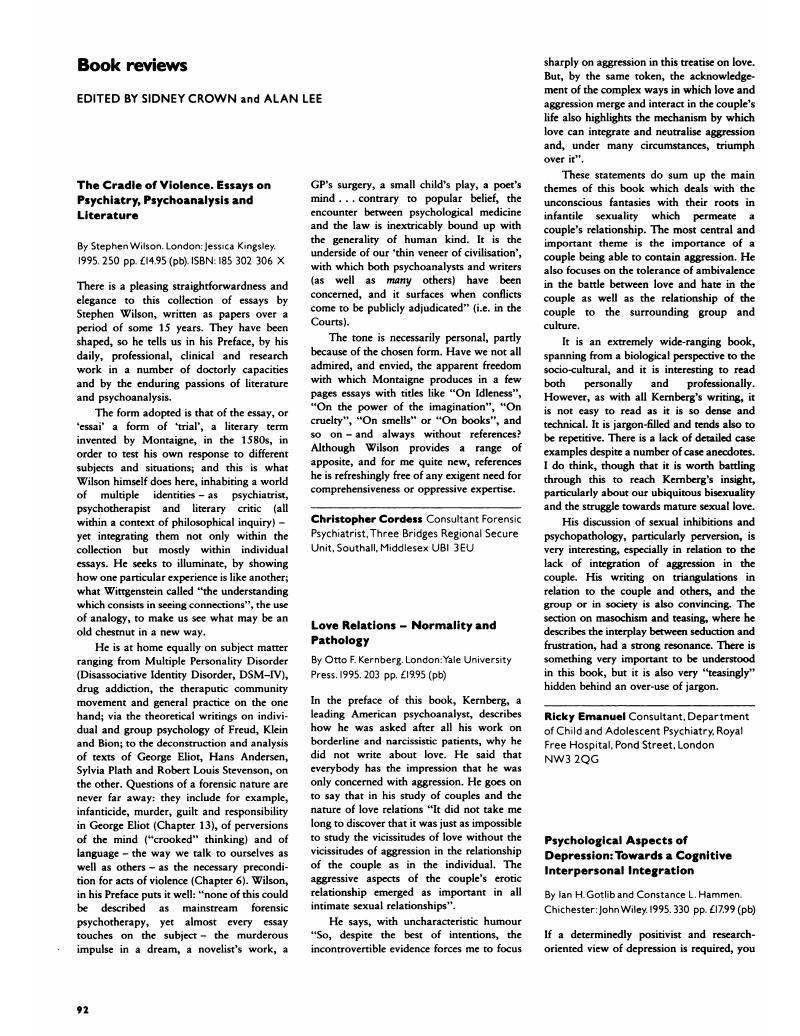 Psychological Aspects of Depression: Towards a Cognitive Interpersonal ...