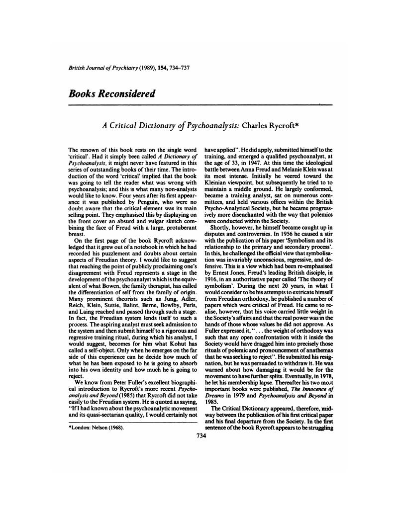 A Critical Dictionary of Psychoanalysis: Charles Rycroft | The British ...