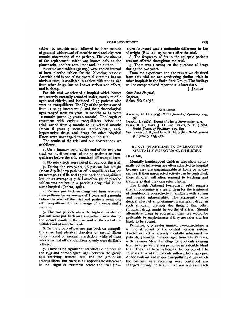 Ronyl (Pemoline) in Overactive Mentally Subnormal Children | The ...