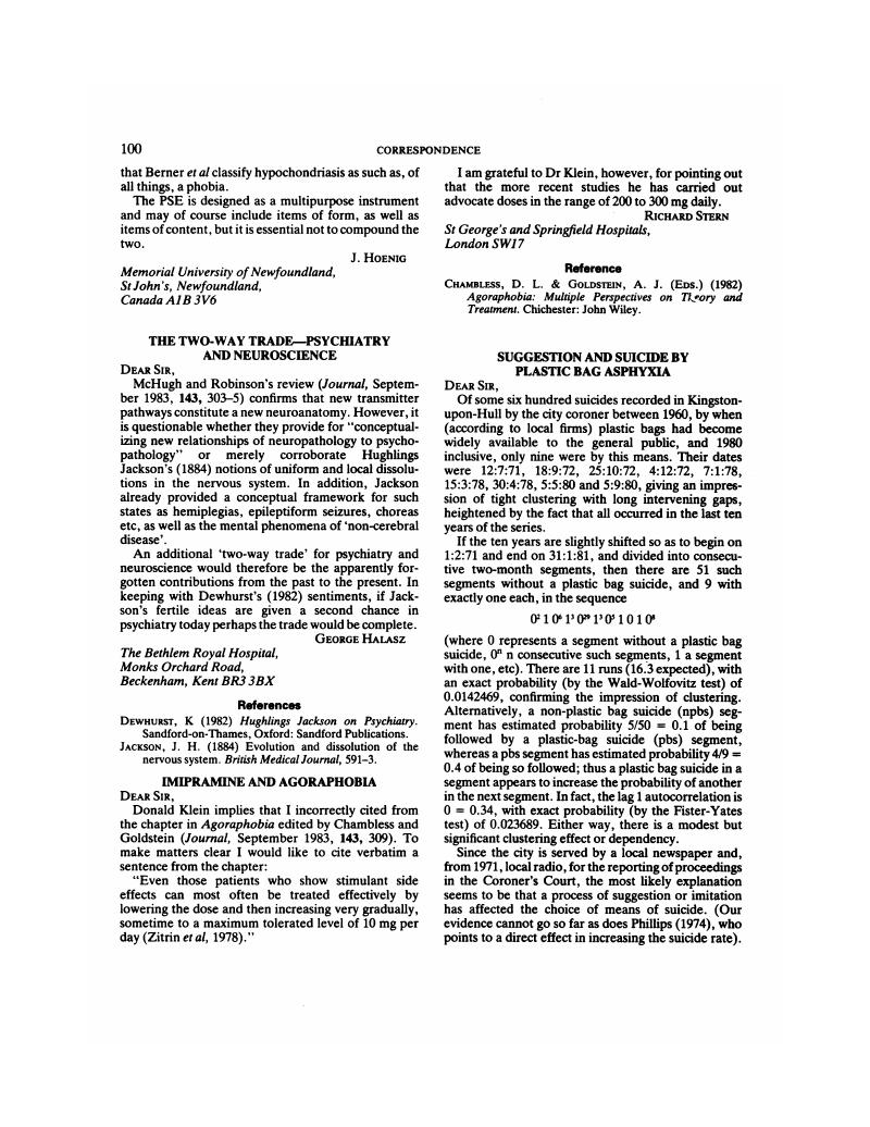 Suggestion and Suicide by Plastic Bag Asphyxia | The British Journal of ...