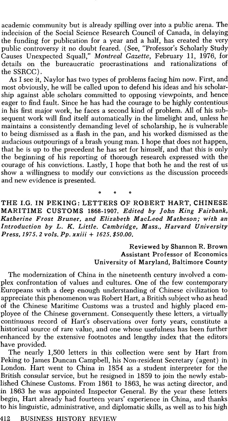 The I.G. in Peking: Letters of Robert Hart, Chinese Maritime Customs 1868–1907. Edited by John ...