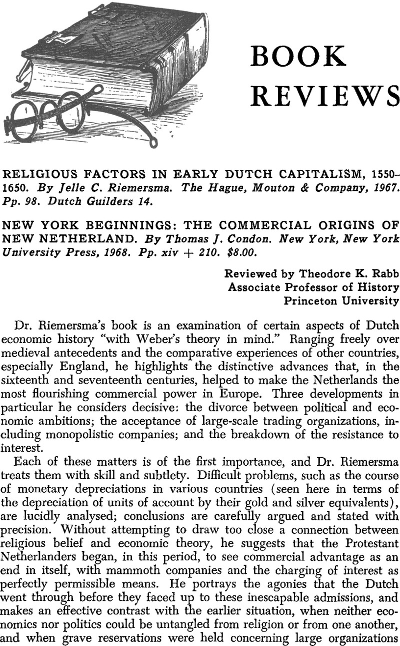 Religious Factors in Early Dutch Capitalism, 1550–1650. By Jelle C ...