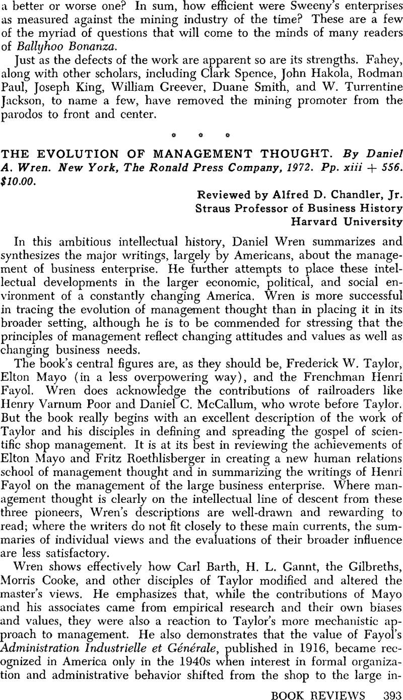 The Evolution of Management Thought. By Daniel A. Wren. New York, The ...