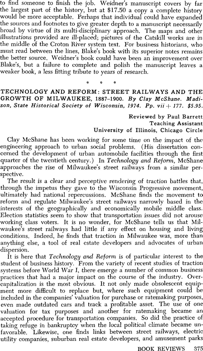 Technology and Reform: Street Railways and the Growth of Milwaukee ...