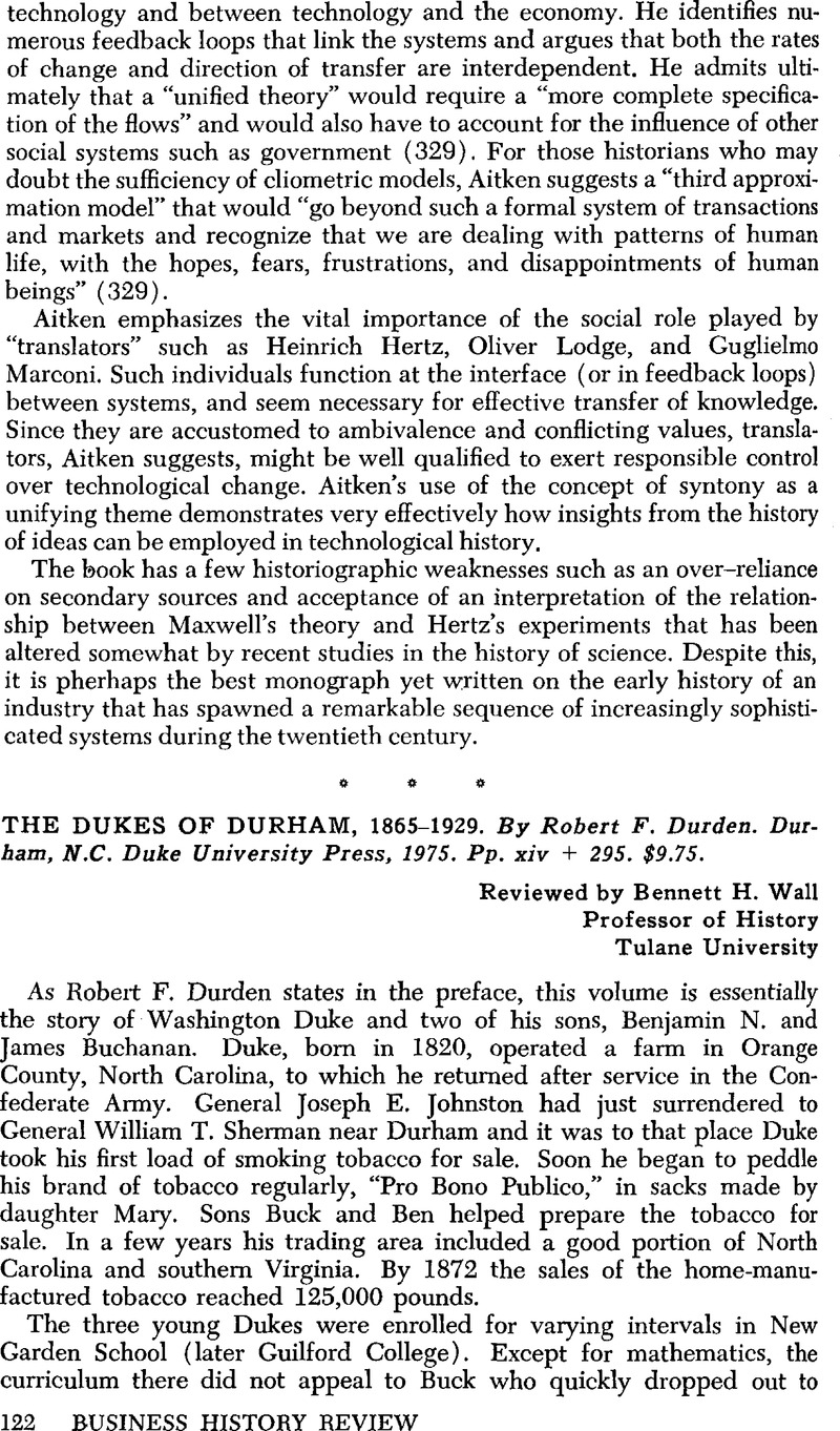 The Dukes of Durham, 1865–1929. By Robert F. Durden. Durham, N.C. Duke ...