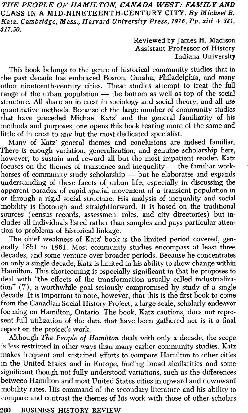 The People of Hamilton, Canada West: Family and Class in a Mid ...