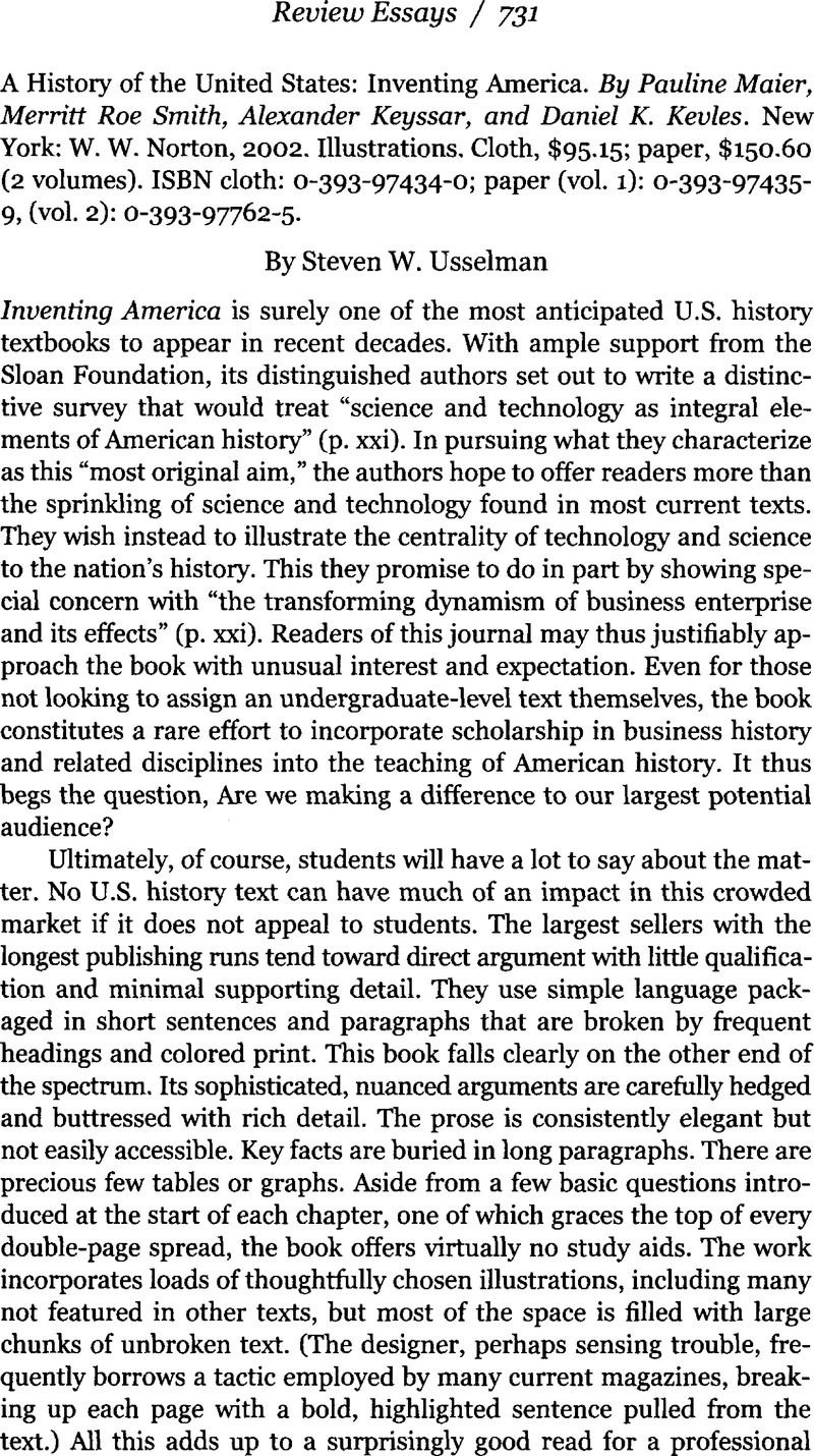 A History of the United States: Inventing America. By Pauline Maier ...