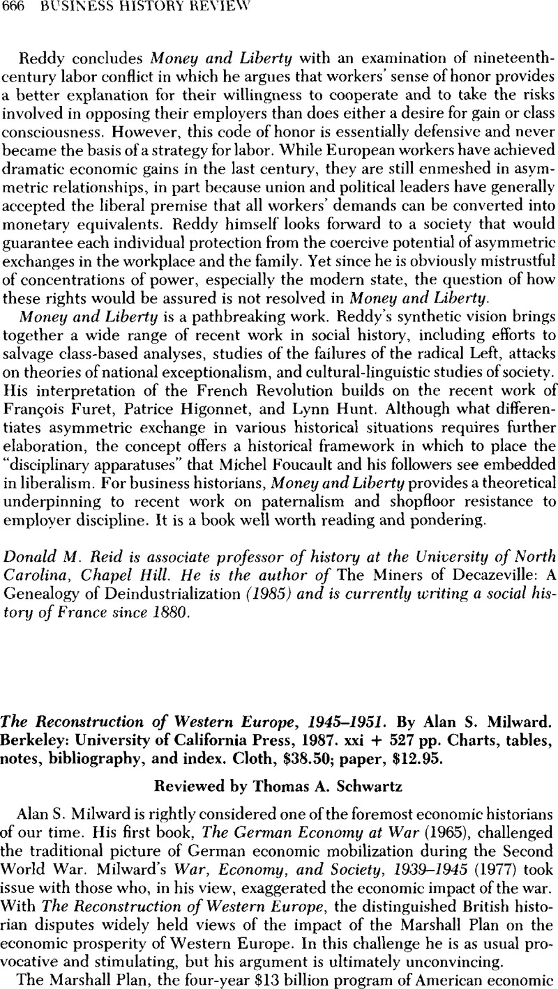 The Reconstruction of Western Europe, 1945–1951. By Alan S. Milward ...