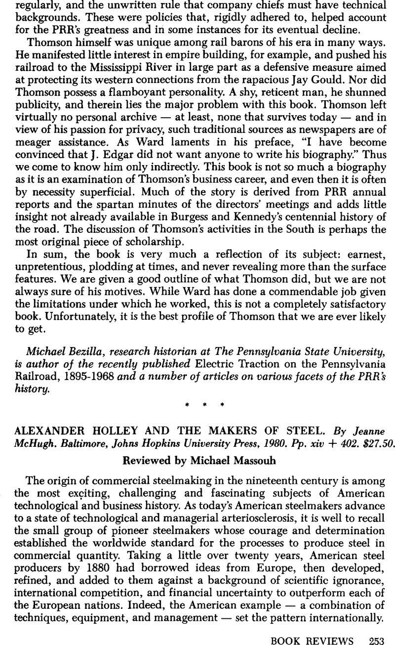 Alexander Holley and the Makers of Steel. By Jeanne McHugh. Baltimore, Johns Hopkins University ...