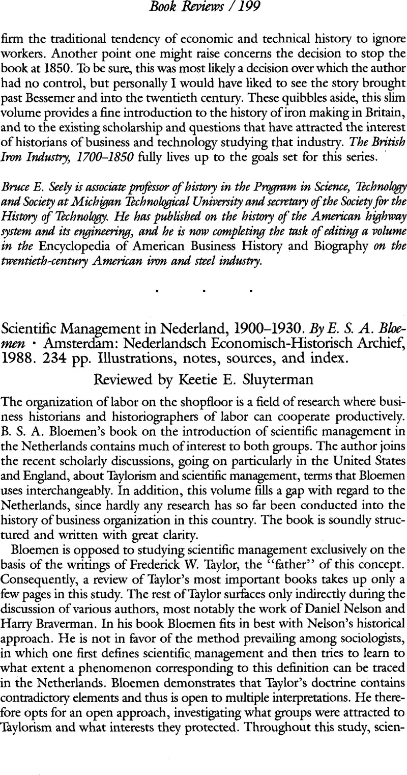 Scientific Management in Nederland, 1900–1930. ByE. S. A. Bloemen ...