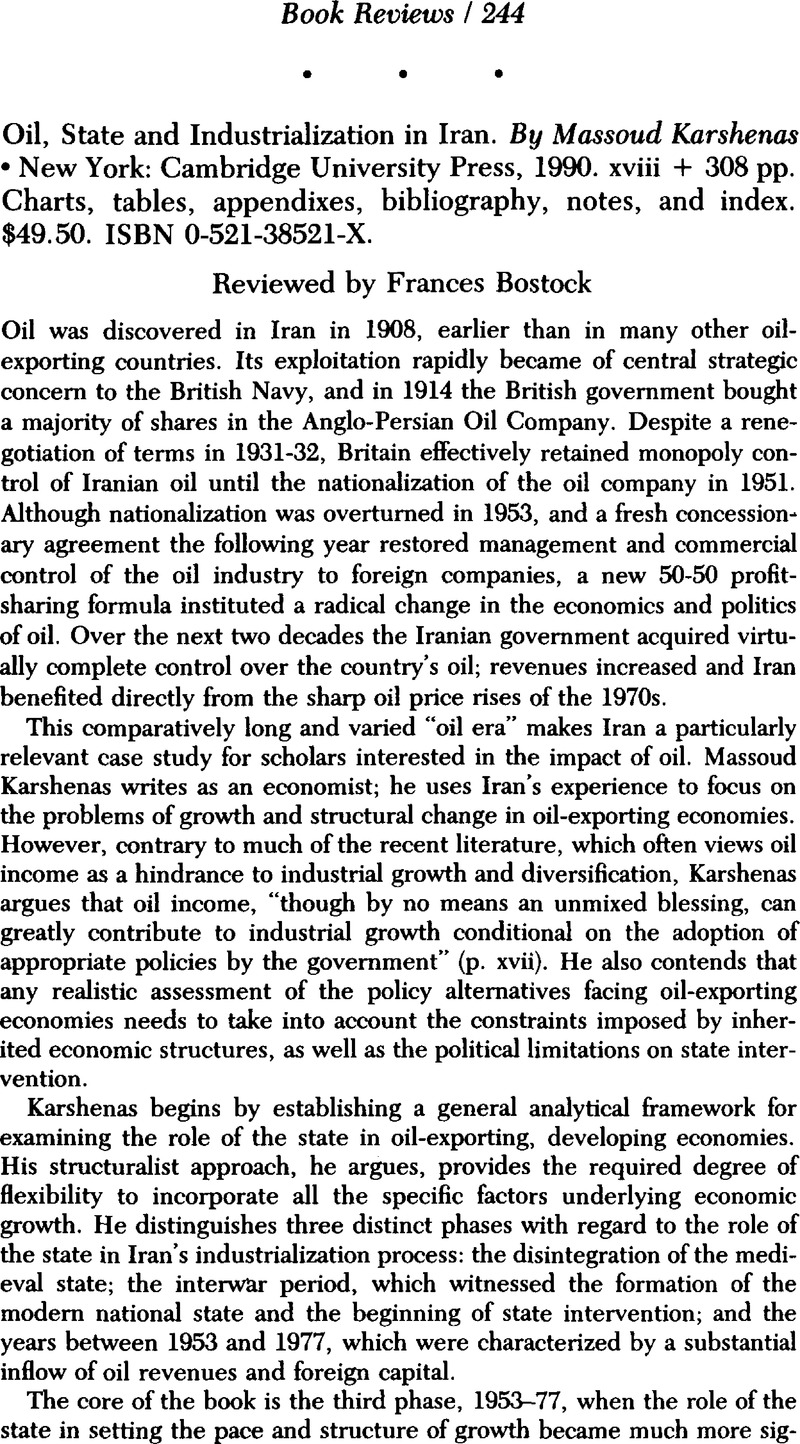 Oil, State and Industrialization in Iran. ByMassoud Karshenas · New ...