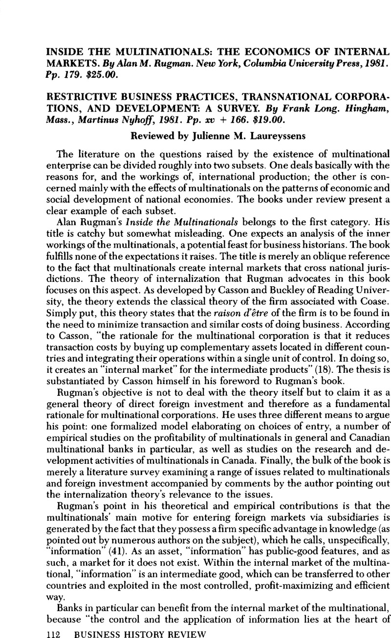Inside the Multinationals: the Economics of Internal Markets. By Alan M ...