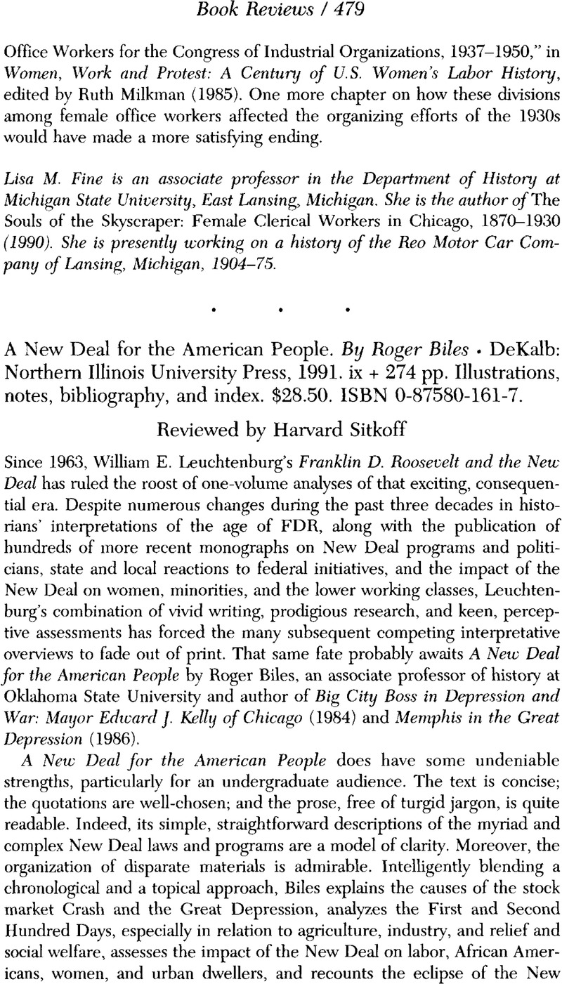 A New Deal for the American People. By Roger Biles · DeKalb: Northern ...