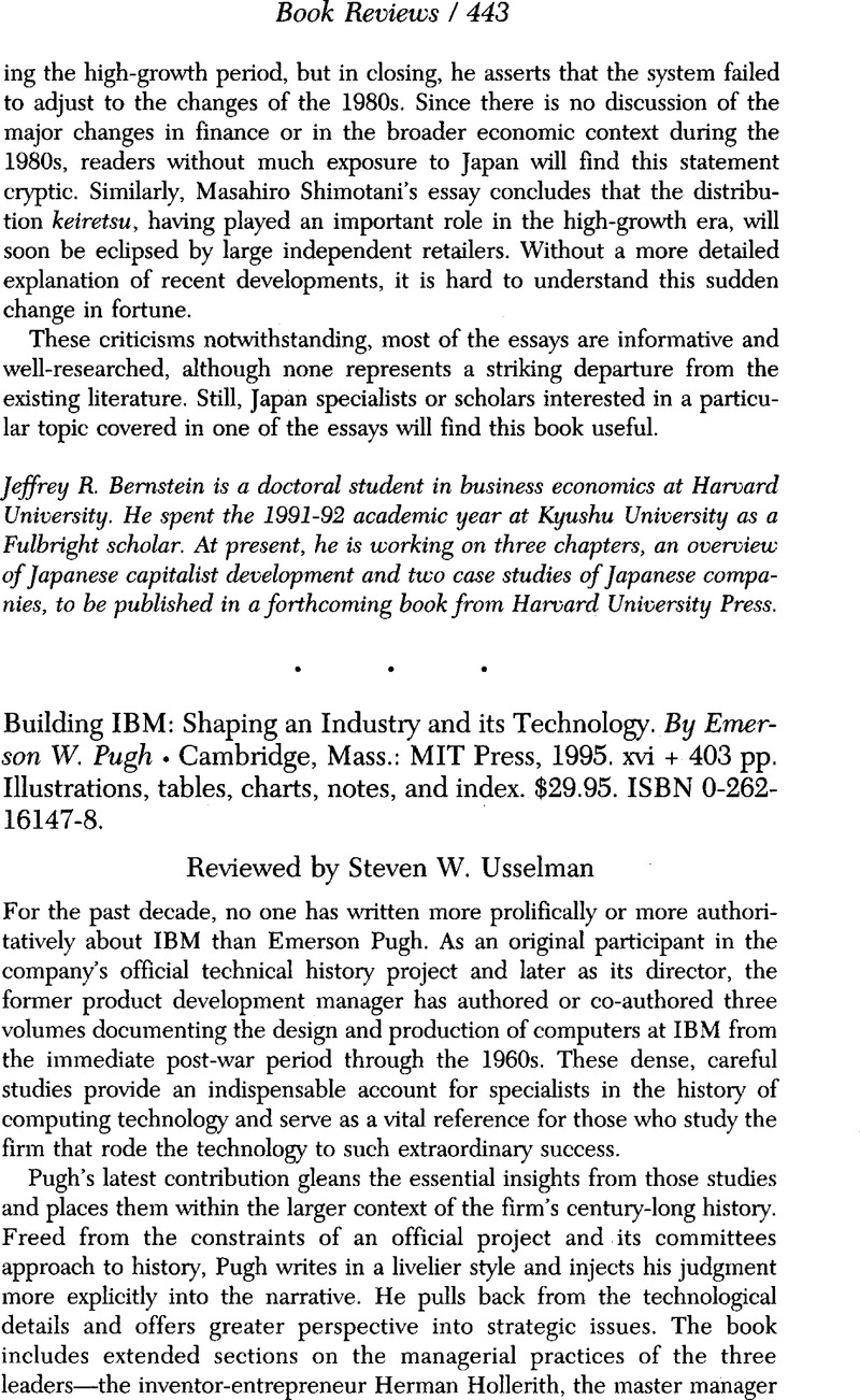 Building IBM: Shaping an Industry and its Technology. By Emerson W ...