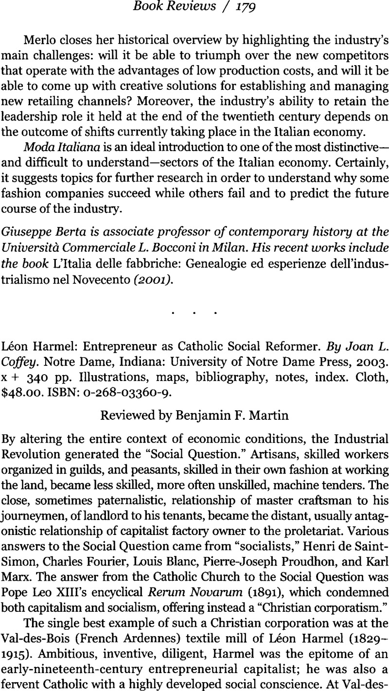 Léon Harmel: Entrepreneur as Catholic Social Reformer. ByJoan L. Coffey ...