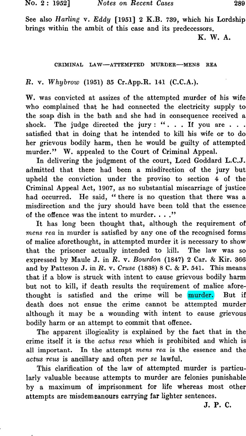 Criminal Law—Attempted Murder—Mens Rea | The Cambridge Law Journal ...