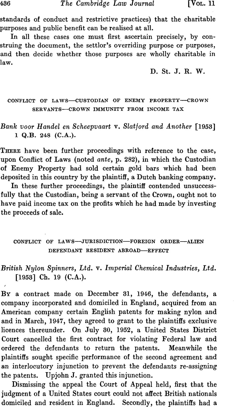 Conflict of Laws—Custodian of Enemy Property—Crown Servants—Crown ...