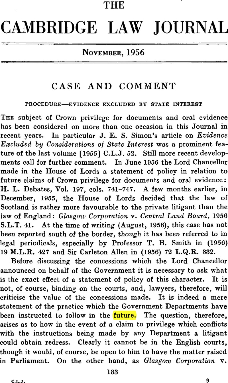 Procedure—Evidence Excluded by State Interest | The Cambridge Law ...