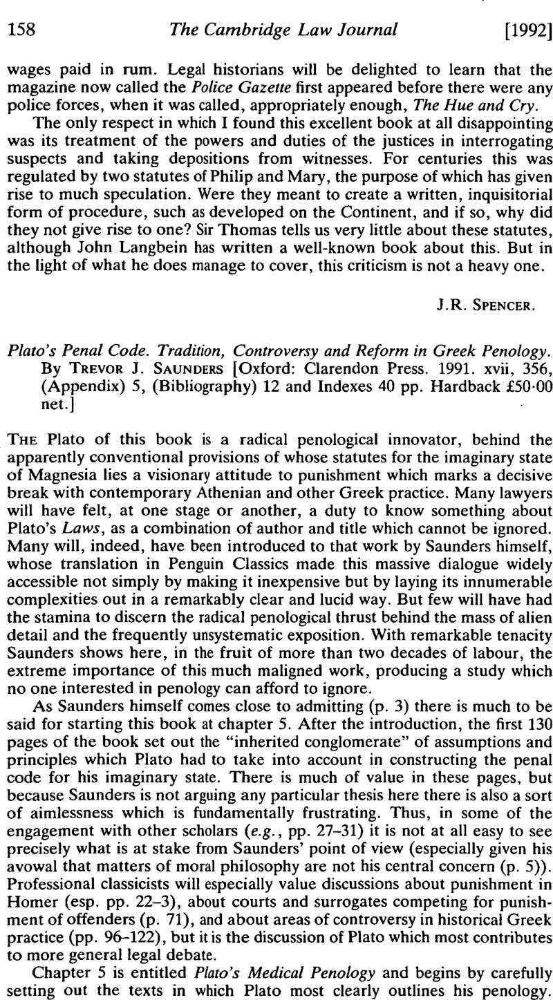 Plato's Penal Code. Tradition, Controversy and Reform in Greek Penology ...