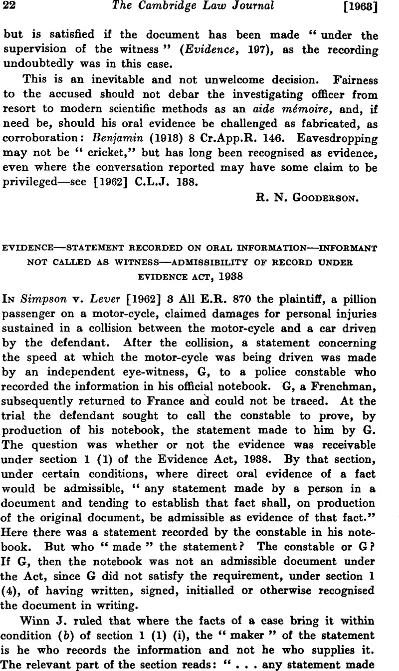 Evidence—Statement Recorded on Oral Information—Informant not called as ...