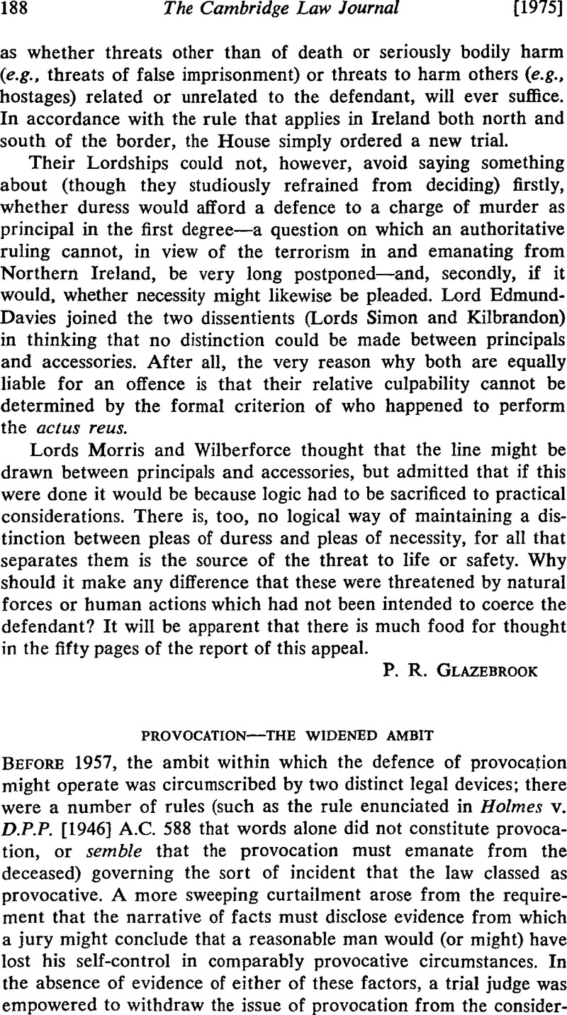 Provocation—The Widened Ambit | The Cambridge Law Journal | Cambridge Core