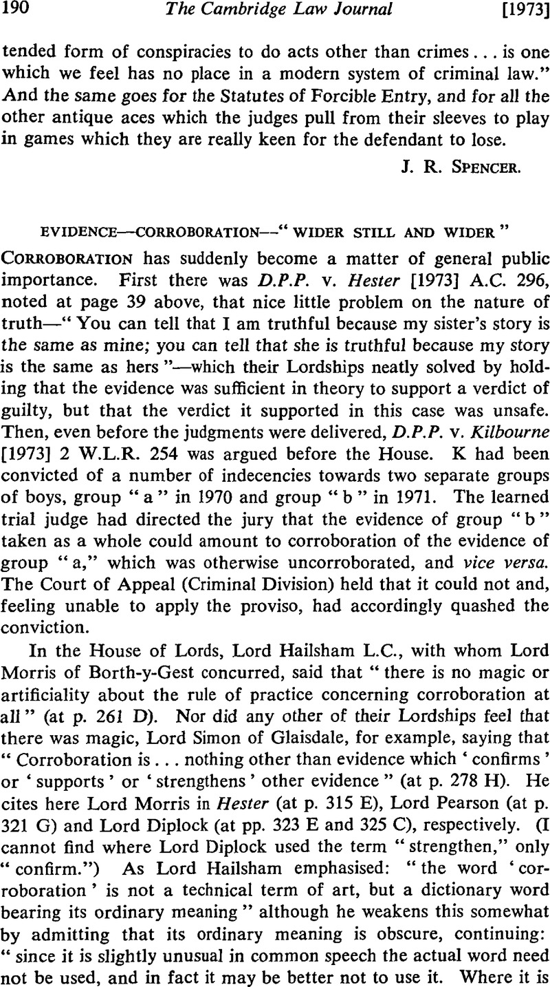 Evidence—Corroboration—“Wider Still and Wider” | The Cambridge Law ...